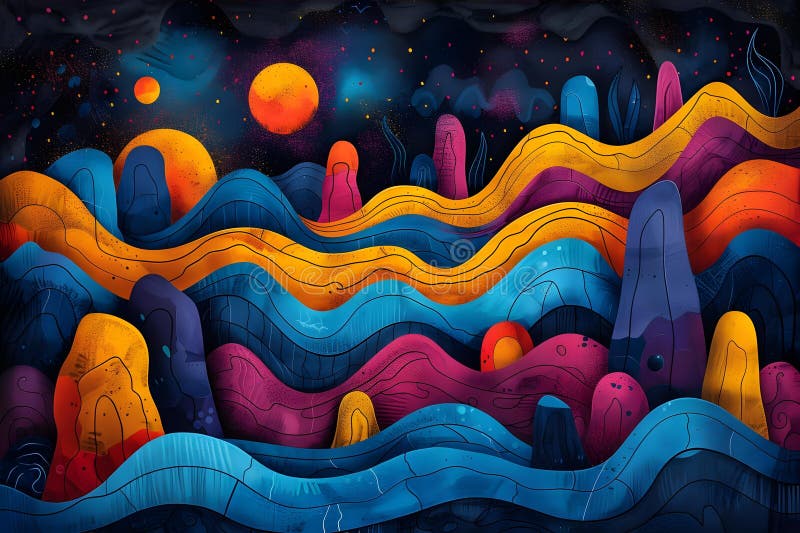 Cosmic Waves: Vivid Doodle Art for Creative Exploration. Concept Cosmic ...