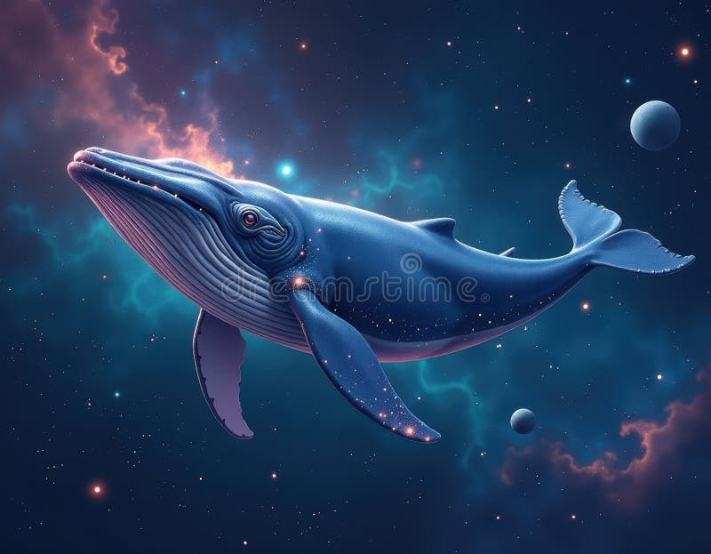 Cosmic Whale in Nebula stock illustration. Illustration of water ...