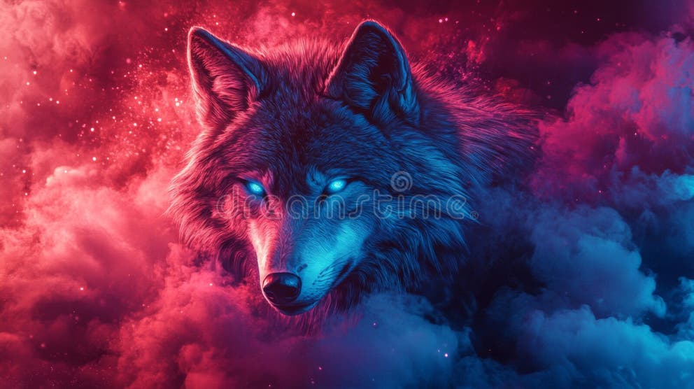 Cosmic Wolf in Red and Blue Nebula Stock Illustration - Illustration of ...