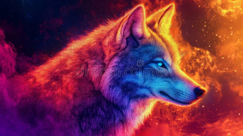 Cosmic Wolf in Vibrant Nebula Stock Illustration - Illustration of ...