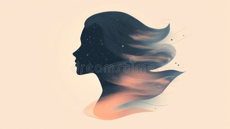 Cosmic Woman Profile: a Soft Pastel Silhouette Stock Illustration ...