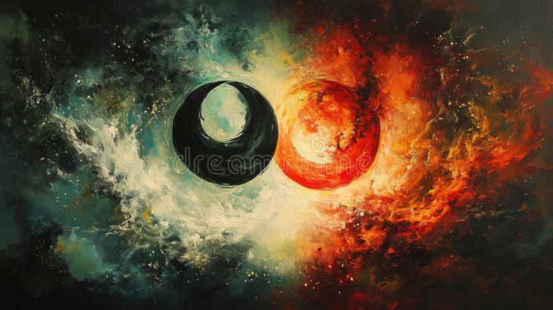 Cosmic Yin Yang Painting: Red and Blue Nebula Stock Illustration ...