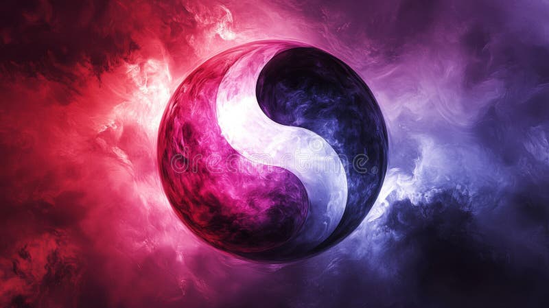 Cosmic Yin Yang Symbol in Red Purple Nebula Stock Illustration ...