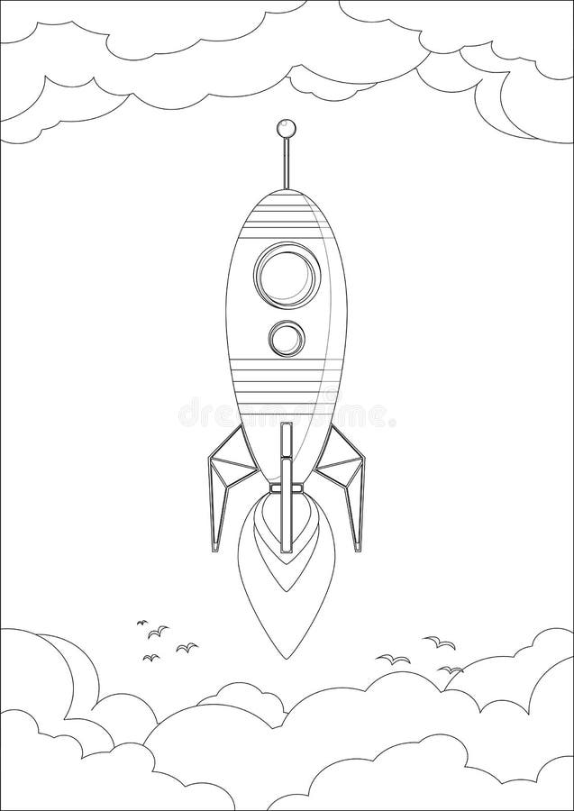 Cosmo Rocket in the Sky with Clouds and Birds. Stock Vector ...