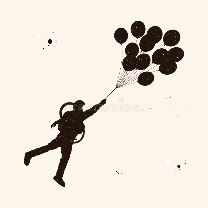 Flying Astronaut. Cosmonaut Silhouette. Solar System Planet Stock ...