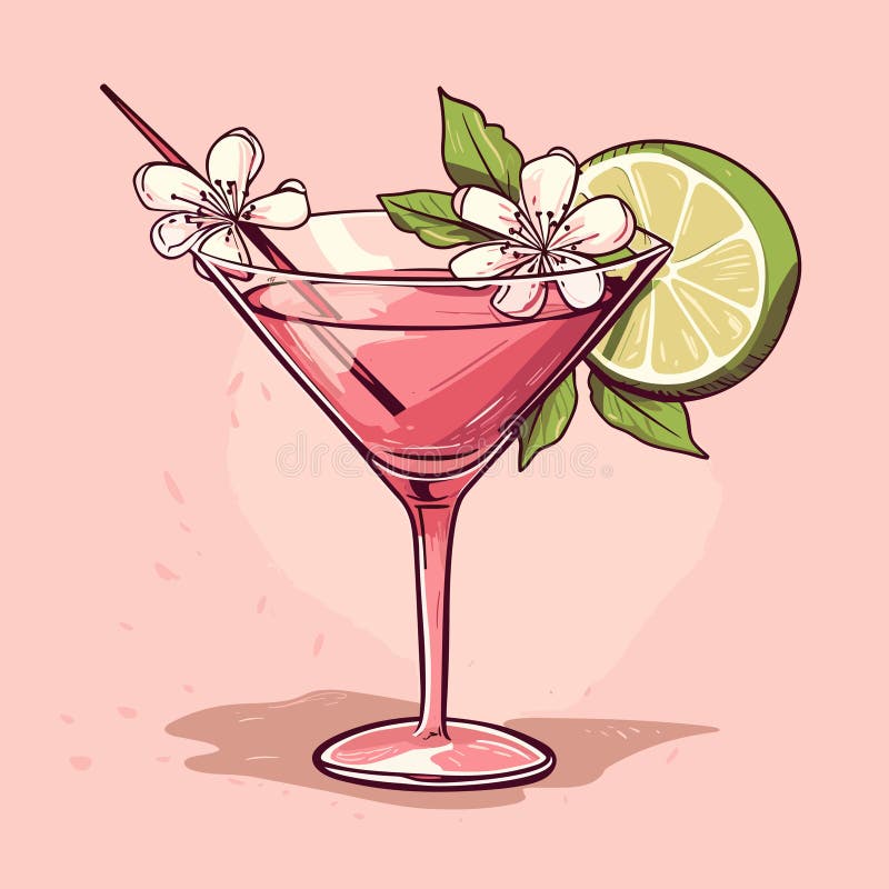 Cosmopolitan Cocktail Hand-drawn Comic Illustration. Cosmopolitan ...