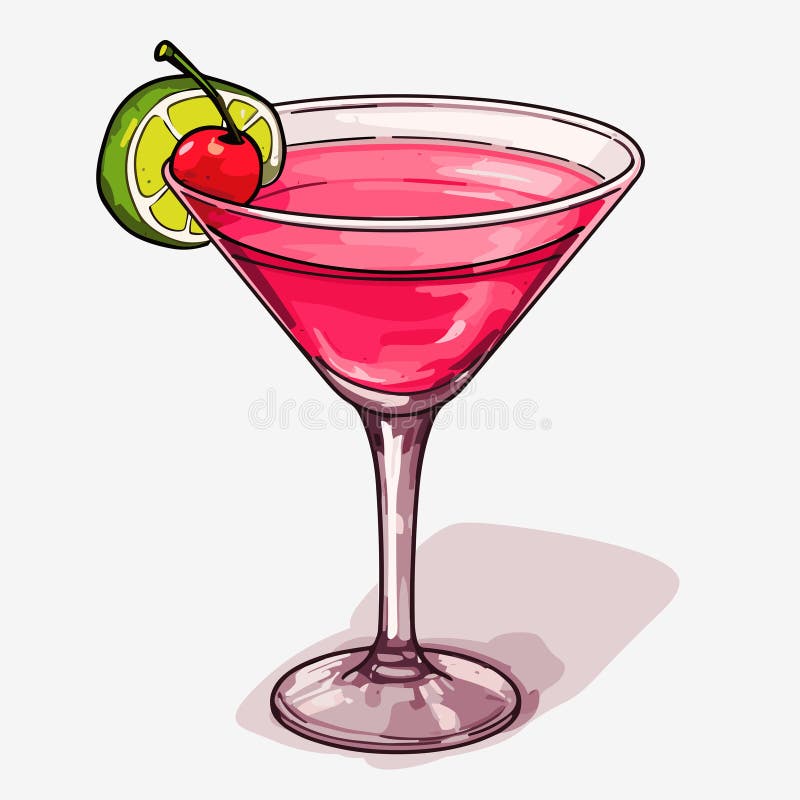Cosmopolitan Cocktail Hand-drawn Comic Illustration. Cosmopolitan ...