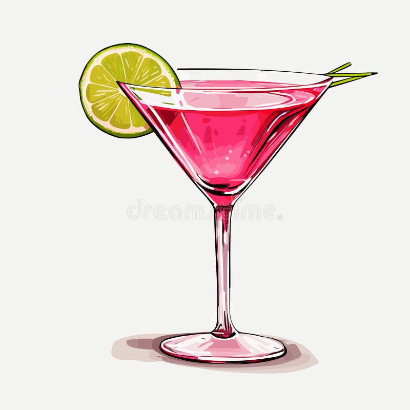 Cosmopolitan Cocktail Hand-drawn Comic Illustration. Cosmopolitan ...