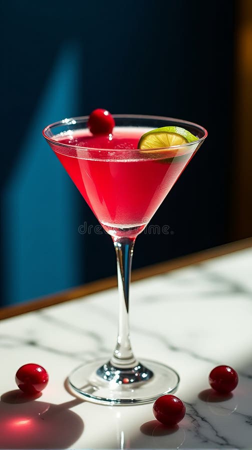 Cosmopolitan Cocktail with Lime Garnish on Marble Table Still Stock ...