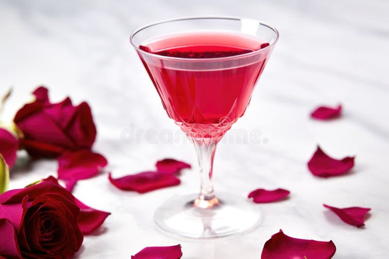 Cosmopolitan Cocktail with Rose Petals Against a White Marble Backdrop ...