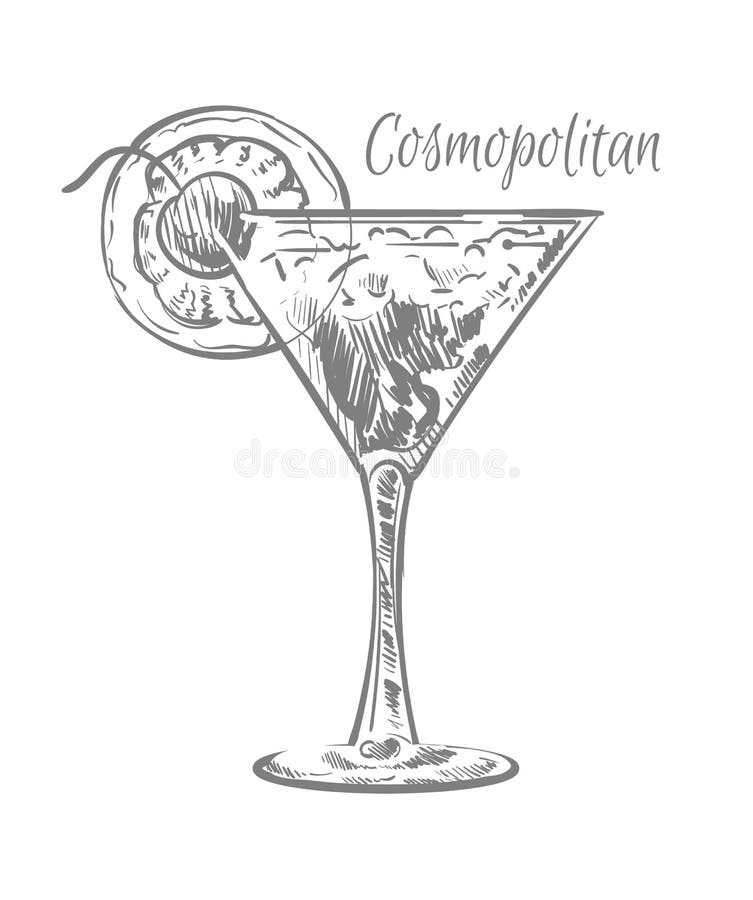 Cosmopolitan Cocktail Sketch Hand Drawn Vector Illustration Stock ...