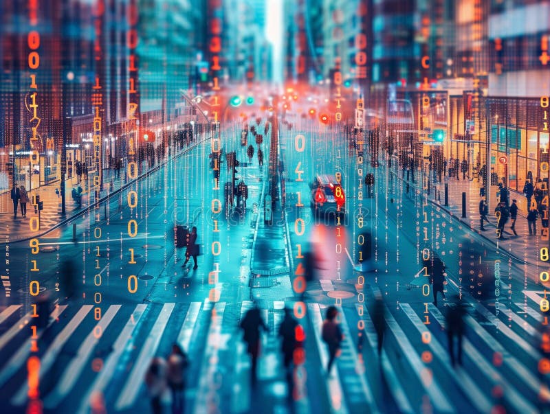 Cosmopolitan and Modern City Crossed by Binary Code Stock Illustration ...