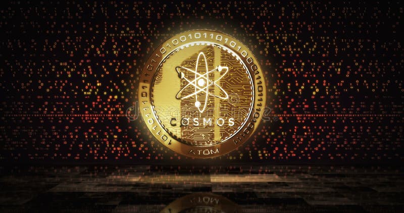 Cosmos ATOM Cryptocurrency Golden Coin Loop on Digital Screen Stock ...