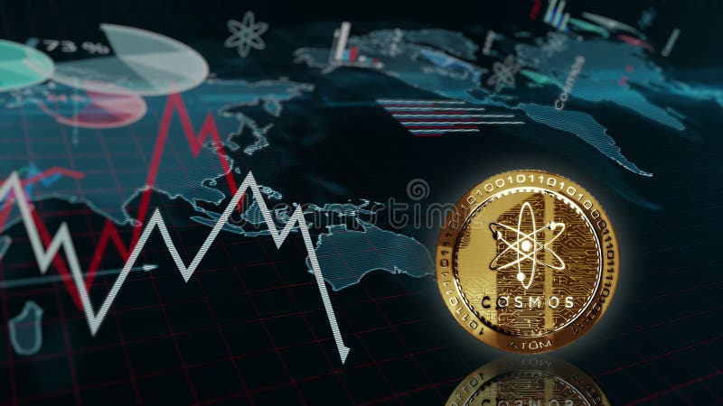 Cosmos ATOM Cryptocurrency Golden Rotating Coin on Chart Loop Stock ...