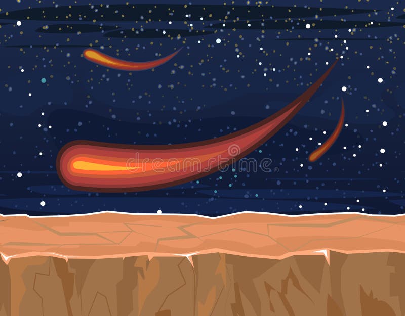 Cosmos Background. Platform. Starry Sky Landscape. a Bright Comet. Flat ...