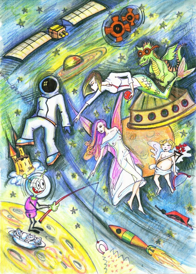 Cosmos Drawing. Fantasy World. Dreamland Stock Illustration ...