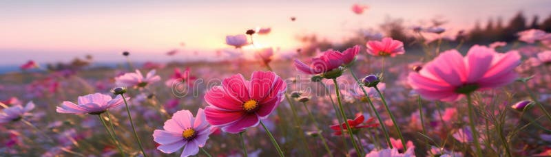 Cosmos Field Blurred Sunrise Banner Background. Generative AI Stock ...