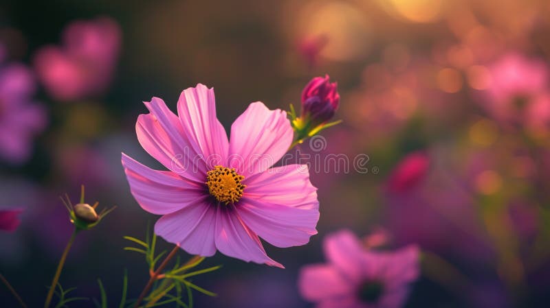 Cosmos Flower in Night. Romantic Night Scene. AI Generative Stock ...
