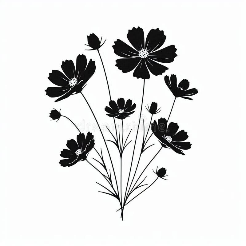 Cosmos Flower Silhouette Vector Stock Illustration - Illustration of ...