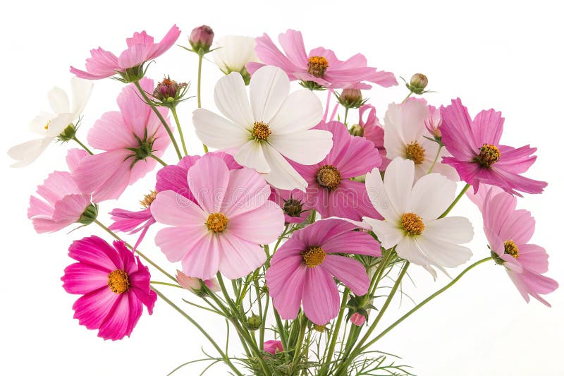 Cosmos Flowers Bouquet Isolated on White Background Stock Illustration ...