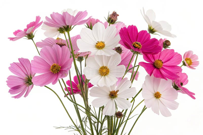 Cosmos Flowers Bouquet Isolated on White Background Stock Illustration ...