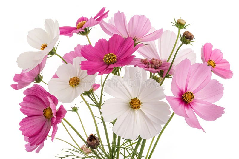 Cosmos Flowers Bouquet Isolated on White Background Stock Illustration ...