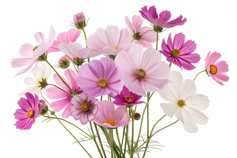 Cosmos Flowers Bouquet Isolated on White Background Stock Illustration ...