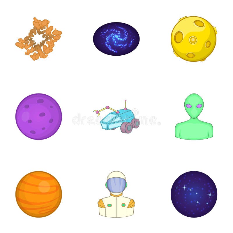 Cosmos Icons Set, Cartoon Style Stock Vector - Illustration of drawing ...