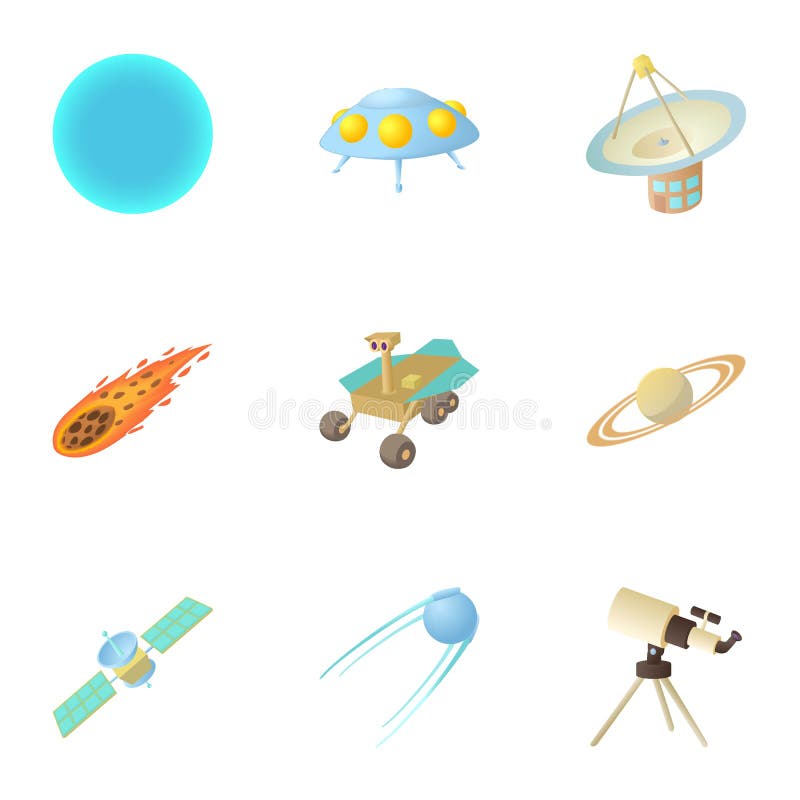 Cosmos Icons Set, Cartoon Style Stock Illustration - Illustration of ...