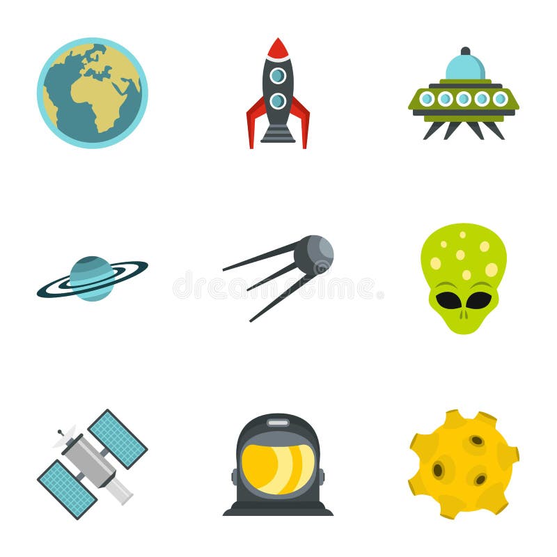 Cosmos Icons Set, Flat Style Stock Vector - Illustration of astronomy ...