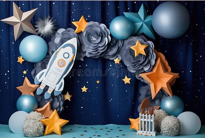 Cosmos Magic Ballon Planets Pattern with Stars Smash Cake Backdrop ...