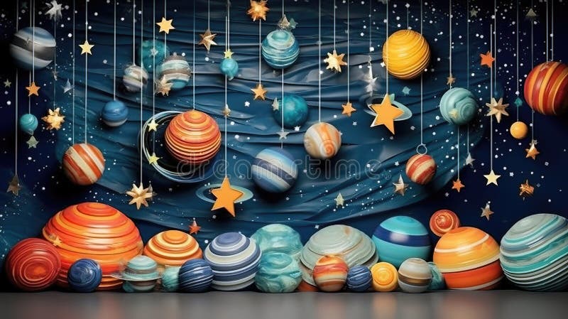 Cosmos Magic Ballon Planets Pattern with Stars Smash Cake Backdrop ...