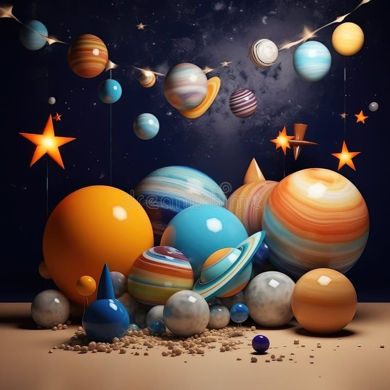 Cosmos Magic Ballon Planets Pattern with Stars Smash Cake Backdrop ...