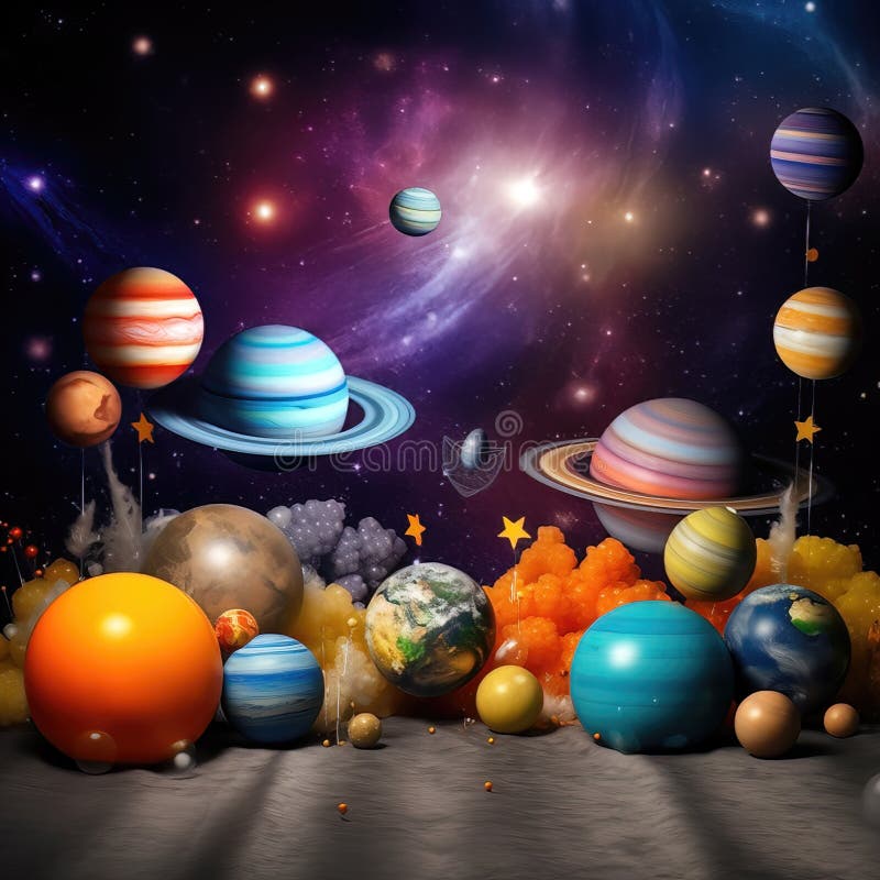 Cosmos Magic Sky and Planets Pattern with Stars Smash Cake Backdrop ...