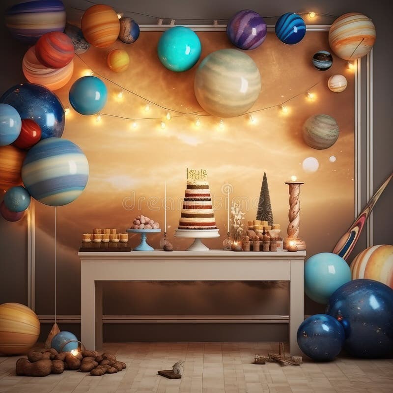 Cosmos Magic Sky and Planets Pattern with Stars Smash Cake Backdrop ...