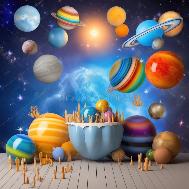 Cosmos Magic Sky and Planets Pattern with Stars Smash Cake Backdrop ...