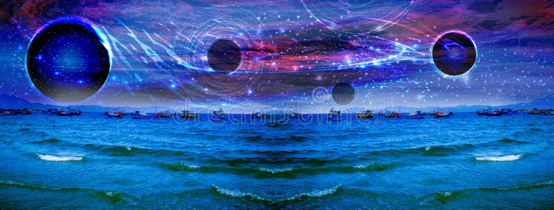 Cosmos Panorama. Planet of the Stock Image - Image of grunge, navy ...