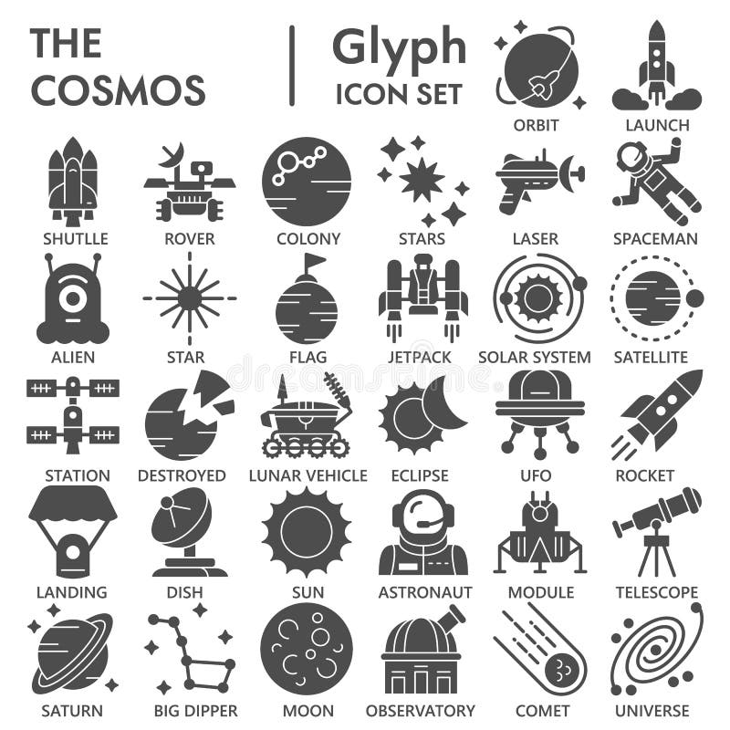 Cosmos Solid Icon Set, Universe Symbols Collection or Sketches. Space ...