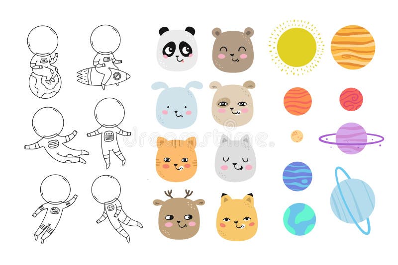 Cosmos and Space - Animal Creator Cartoon Set Stock Vector ...