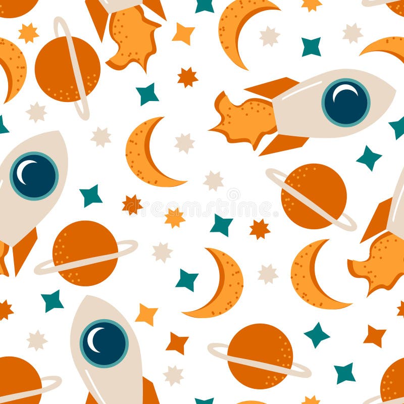 Cosmos Space Cartoon Seamless Pattern Stock Illustration - Illustration ...
