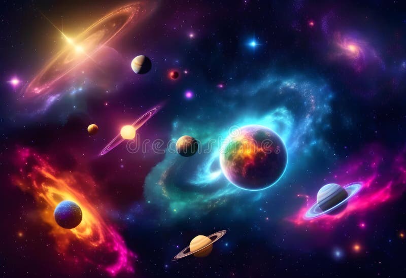 Cosmos, Space and Neon Cloud in Universe of Particles with Star Light ...