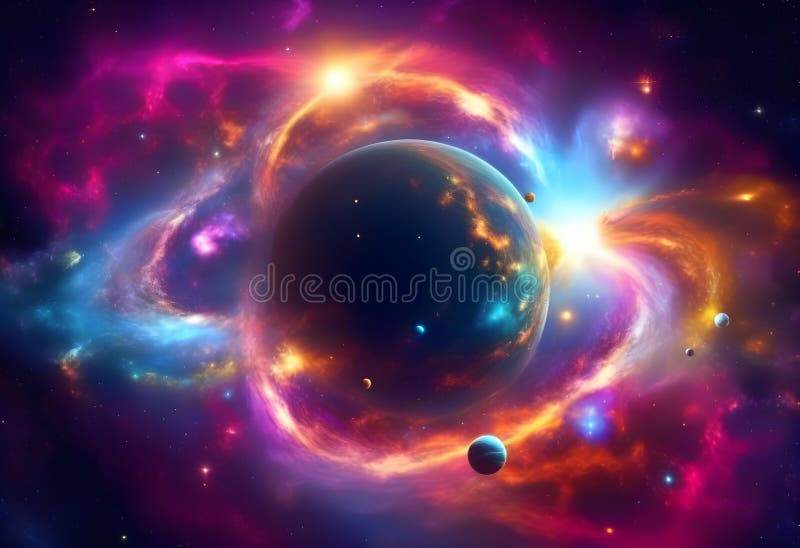Cosmos, Space and Neon Cloud in Universe of Particles with Star Light ...