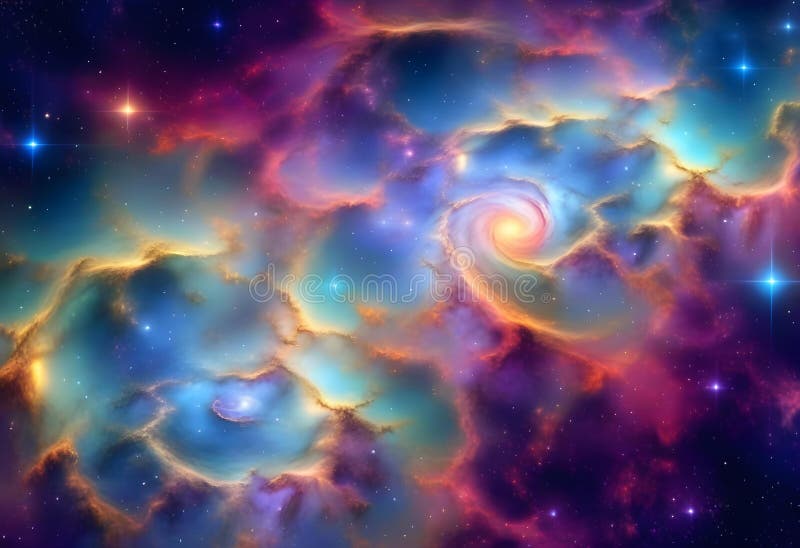 Cosmos, Space and Neon Cloud in Universe of Particles with Star Light ...