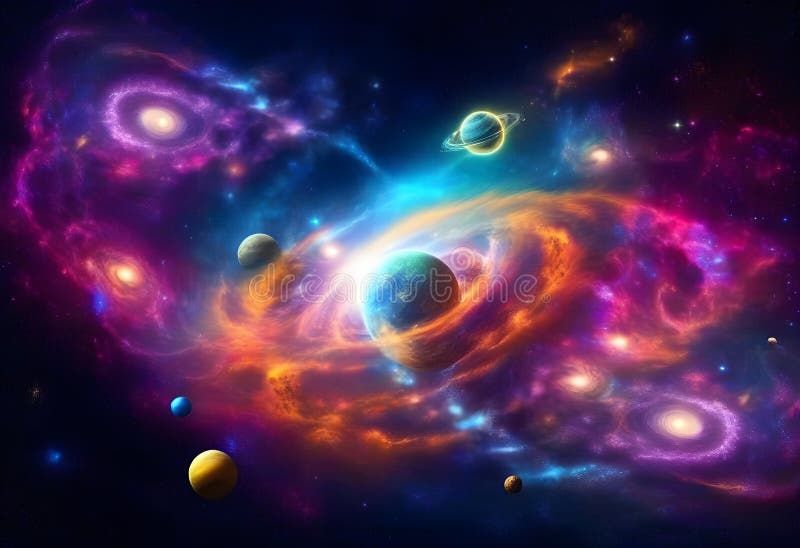 Cosmos, Space and Neon Cloud in Universe of Particles with Star Light ...