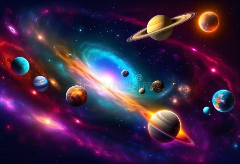 Cosmos, Space and Neon Cloud in Universe of Particles with Star Light ...