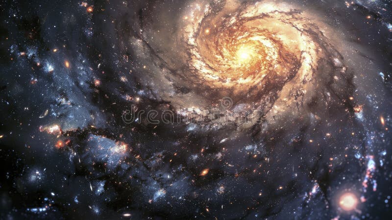 Cosmos, Space and Spiral Universe on Black Background with Light ...