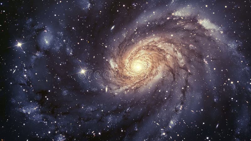 Cosmos, Space and Spiral Universe on Black Background with Light ...