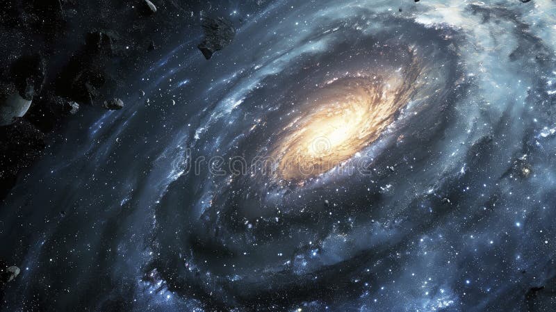 Cosmos, Space and Spiral Universe on Black Background with Light ...