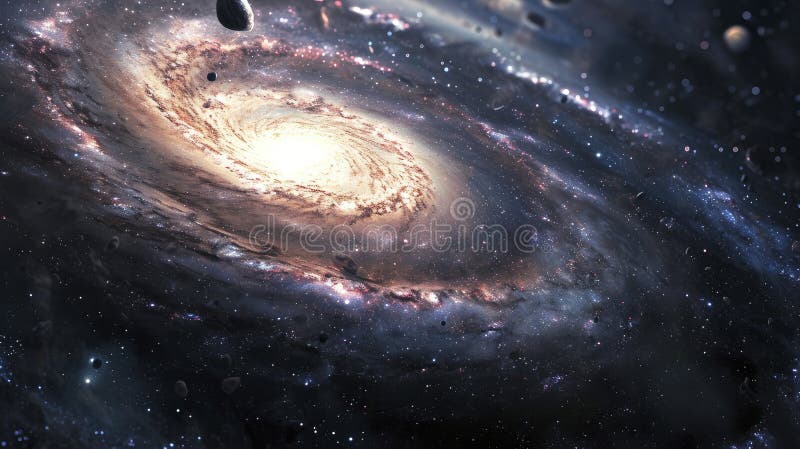 Cosmos, Space and Spiral Universe on Black Background with Light ...