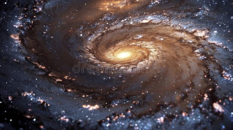 Cosmos, Space and Spiral Universe on Black Background with Light ...